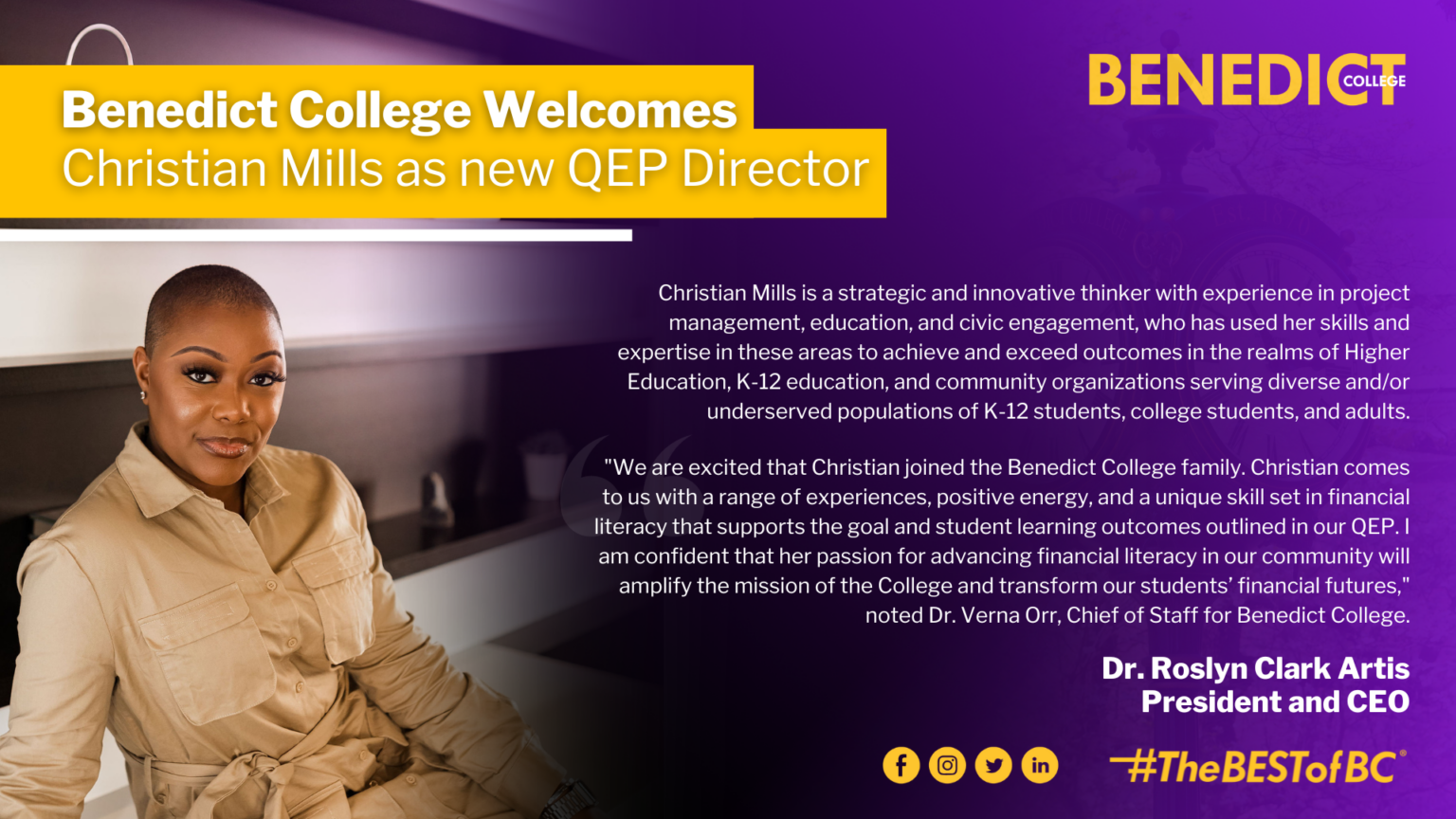 Christian Mills joins the Benedict College team as the new QEP Director ...